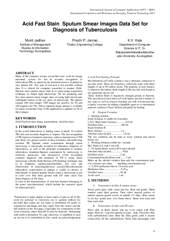 (PDF) Acid Fast Stain Sputum Smear Images Data Set for Diagnosis of ...