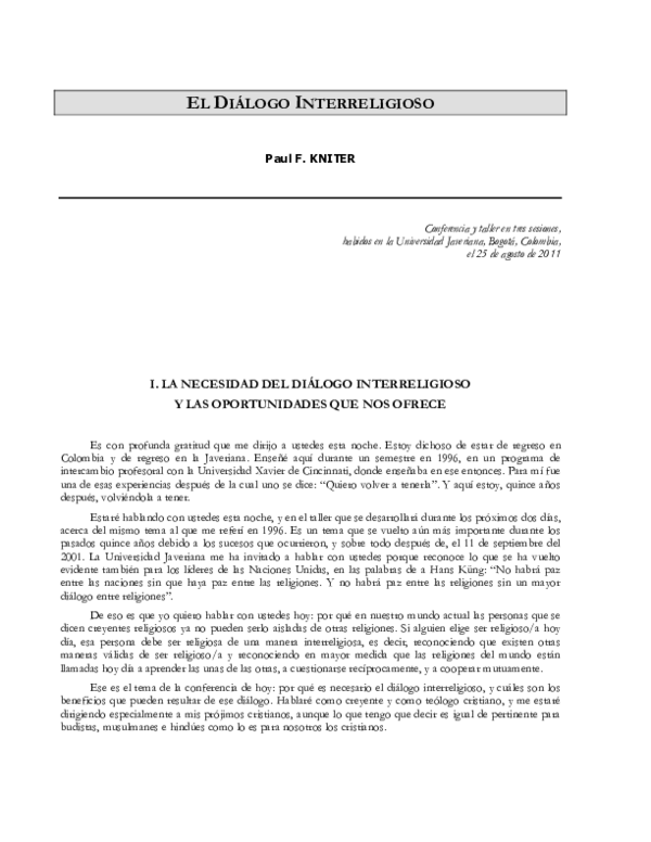 (PDF) RELaT nº416 Paul KNITTER – El diálogo interreligioso