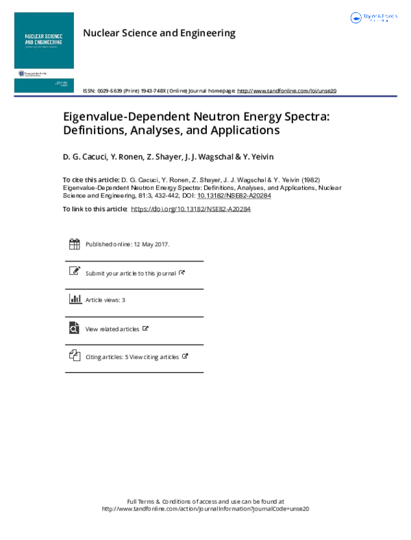 (PDF) Eigenvalue-Dependent Neutron Energy Spectra: Definitions, Analyses, and Applications
