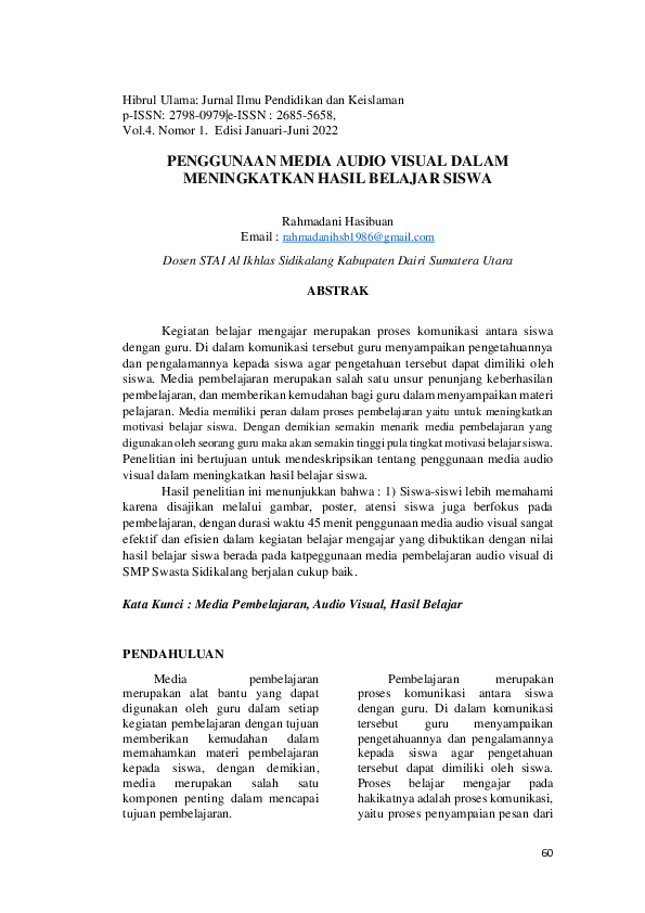 (PDF) Penggunaan Media Audio Visual Dalam Meningkatkan Hasil Belajar Siswa