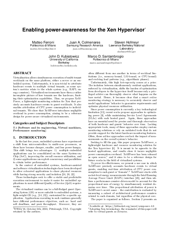 (PDF) Enabling power-awareness for the Xen hypervisor
