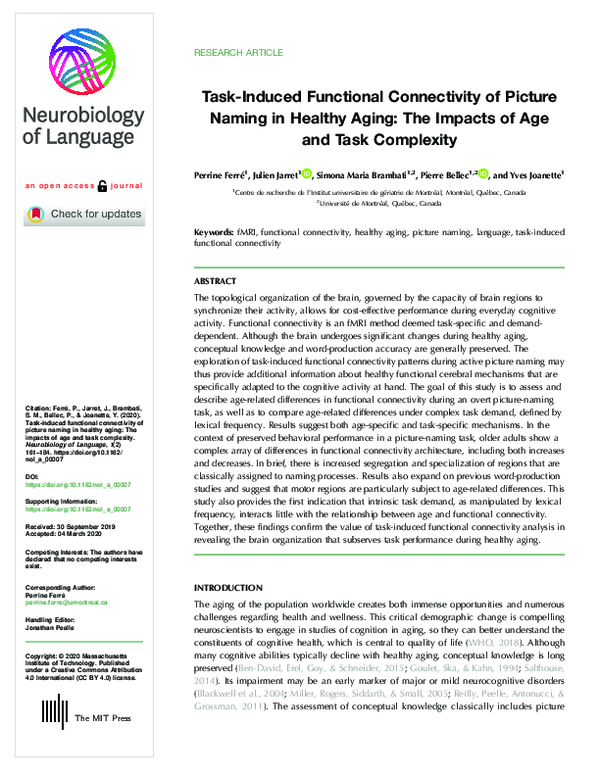 (PDF) Task-Induced Functional Connectivity of Picture Naming in Healthy ...