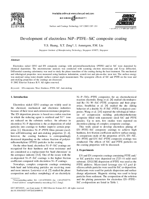 (PDF) Development of electroless NiP–PTFE–SiC composite coating