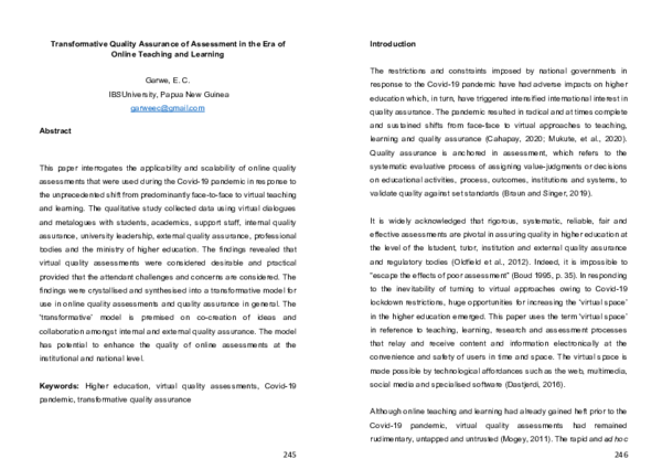 (PDF) Transformative Quality Assurance of Assessment in the Era of Online Teaching and Learning