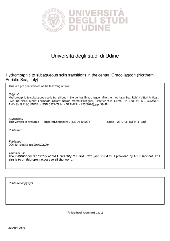 (PDF) Hydromorphic to subaqueous soils transitions in the central Grado ...