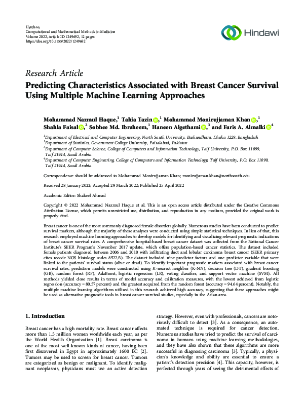 (PDF) Predicting Characteristics Associated with Breast Cancer Survival ...