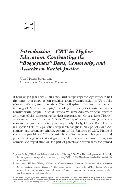 (PDF) CRT in Higher Education: Confronting the “Boogeyman” Bans ...