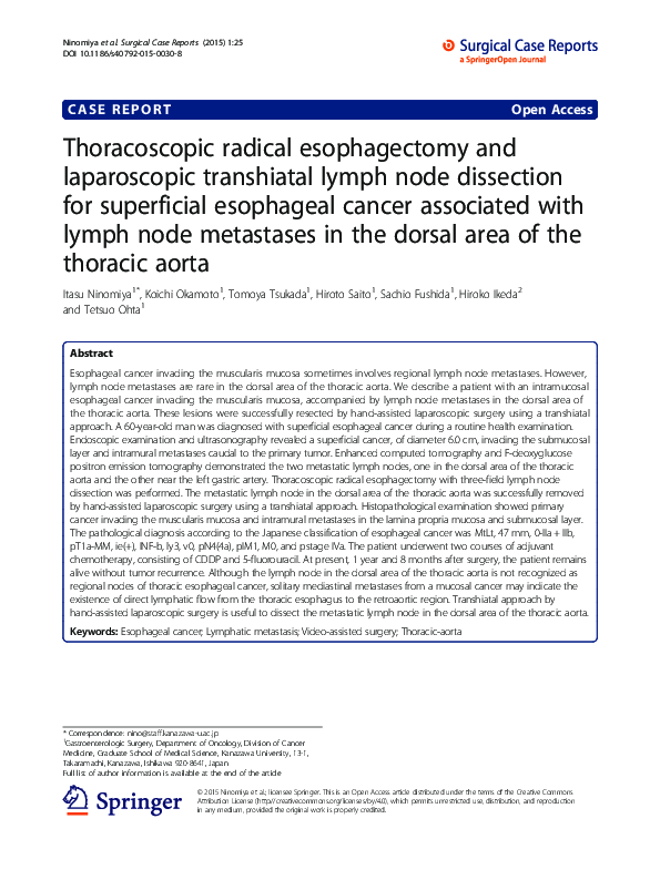 (PDF) Thoracoscopic radical esophagectomy and laparoscopic transhiatal ...