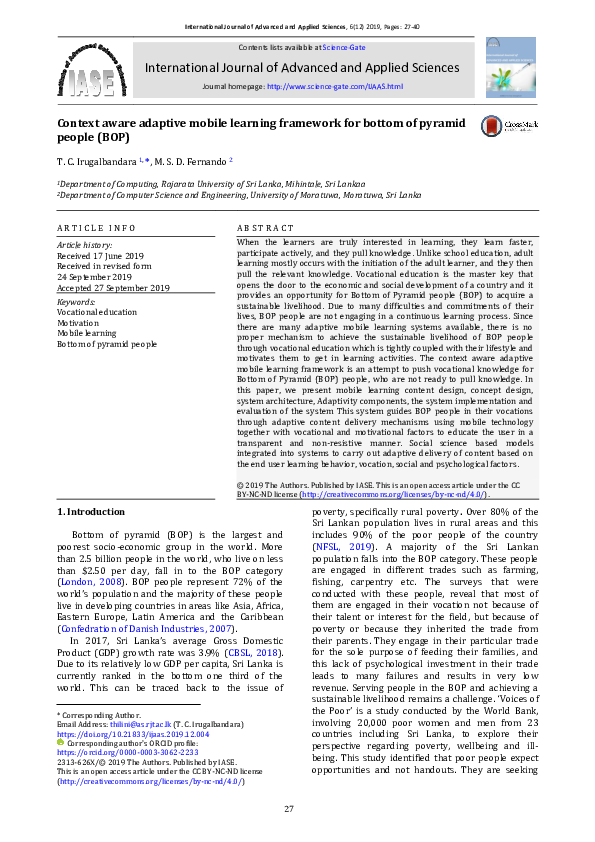 (PDF) Context aware adaptive mobile learning framework for bottom of pyramid people (BOP)