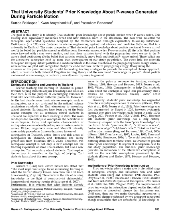 (PDF) Thai University Students' Prior Knowledge About P-waves Generated ...