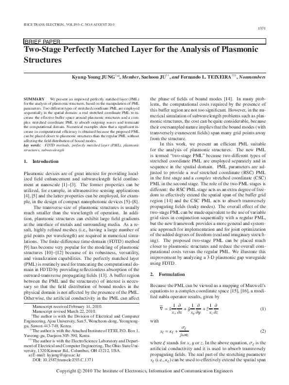 (PDF) Two-Stage Perfectly Matched Layer for the Analysis of Plasmonic ...