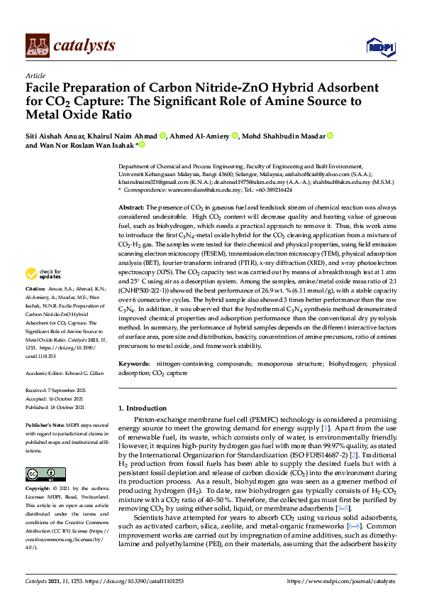 (PDF) Facile Preparation of Carbon Nitride-ZnO Hybrid Adsorbent for CO2 ...