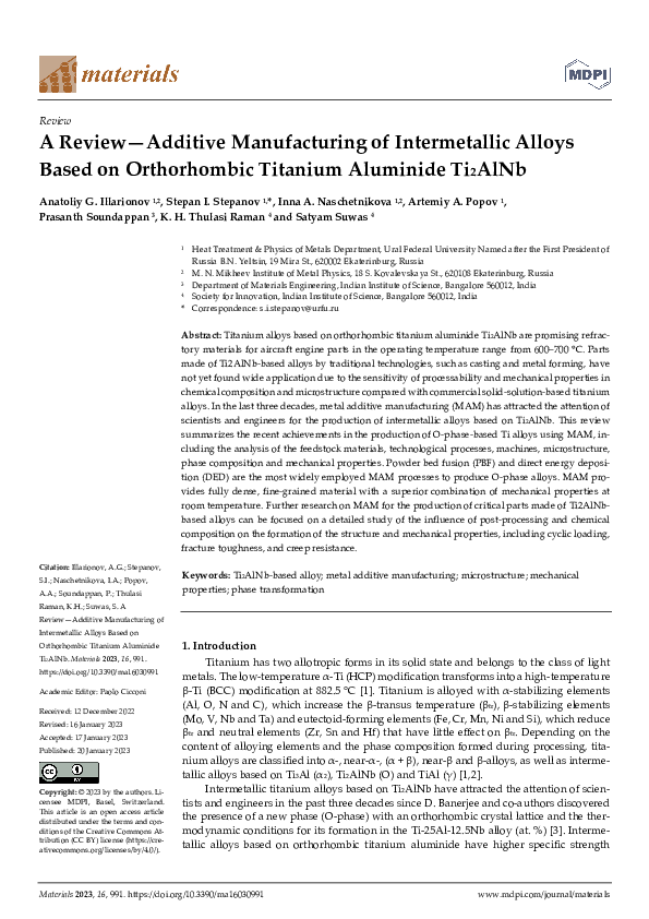 (PDF) A Review—Additive Manufacturing of Intermetallic Alloys Based on ...
