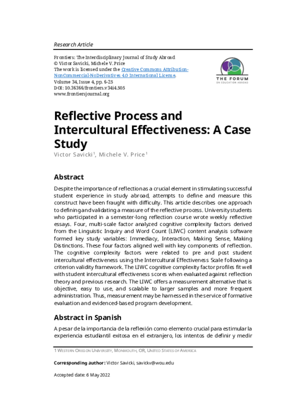 (PDF) Reflective Process and Intercultural Effectiveness: A Case Study