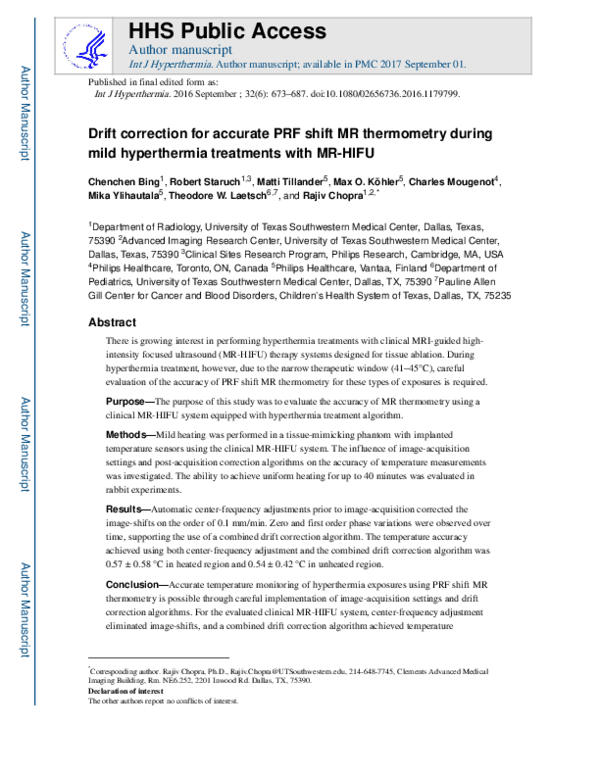 (PDF) Drift correction for accurate PRF-shift MR thermometry during ...