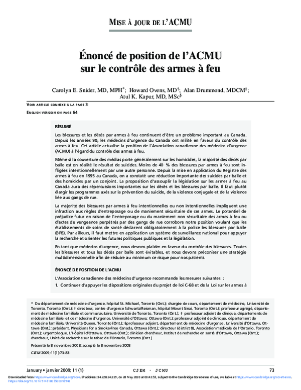 (PDF) Énoncé de position de l’ACMU sur le contrôle des armes à feu