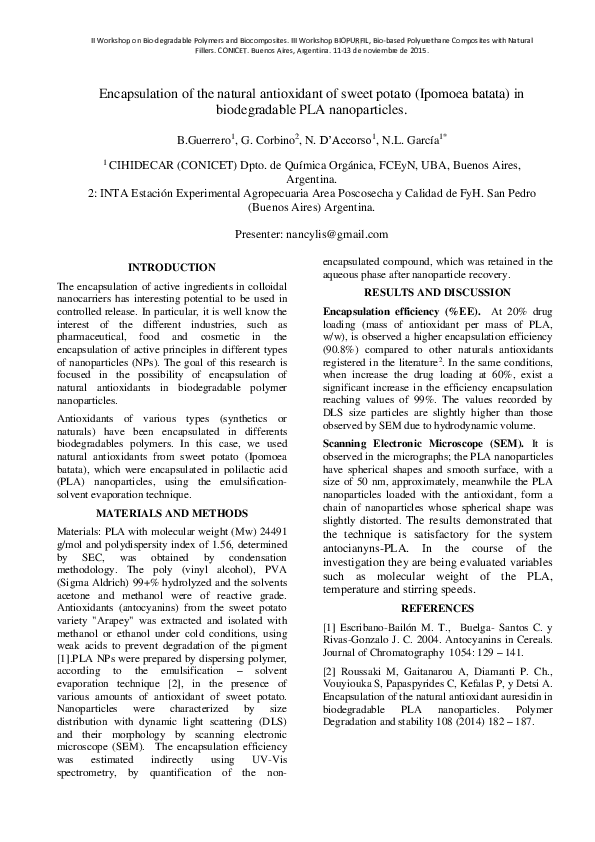 (PDF) Encapsulation of the natural antioxidant of sweet potato (Ipomoea batata) in biodegradable ...