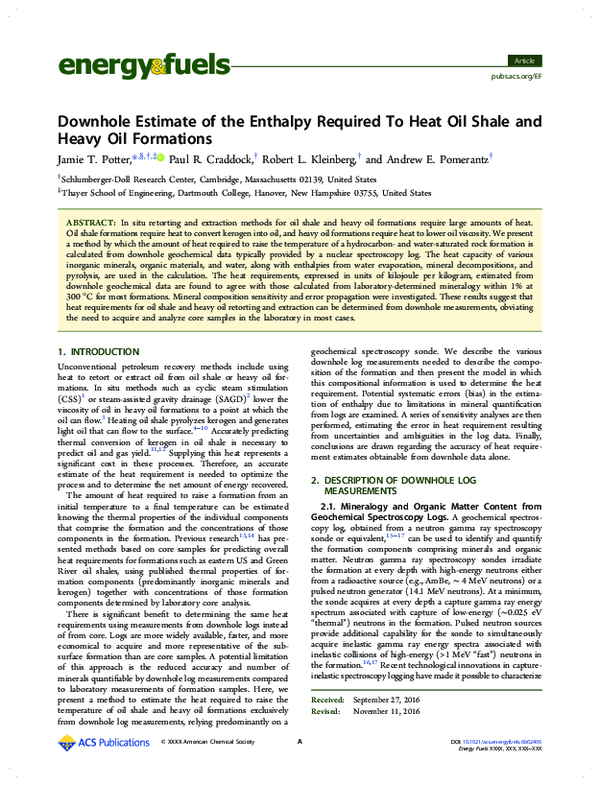 Pdf Downhole Estimate Of The Enthalpy Required To Heat Oil Shale And