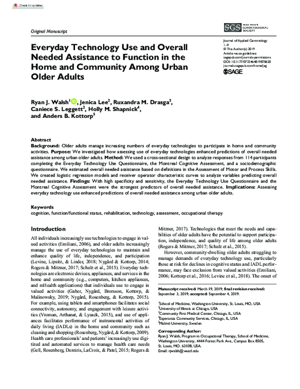 (PDF) Everyday Technology Use and Overall Needed Assistance to Function ...
