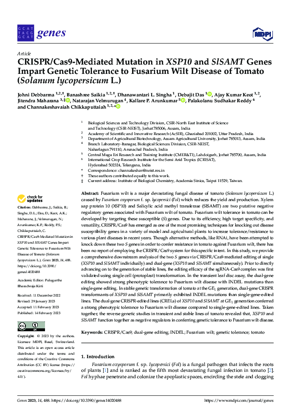 (PDF) CRISPR/Cas9-Mediated Mutation in XSP10 and SlSAMT Genes Impart ...