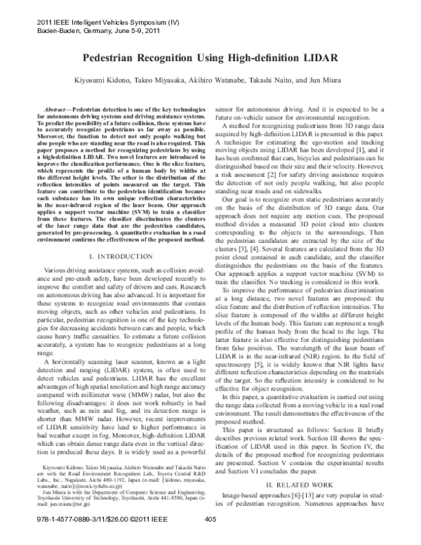 (PDF) Pedestrian recognition using high-definition LIDAR