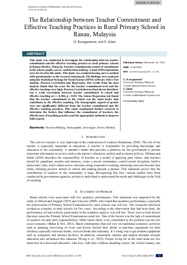 (PDF) The Relationship between Teacher Commitment and Effective ...