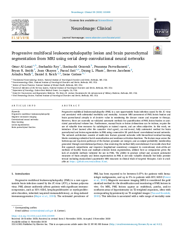 (PDF) Progressive multifocal leukoencephalopathy lesion and brain parenchymal segmentation from ...