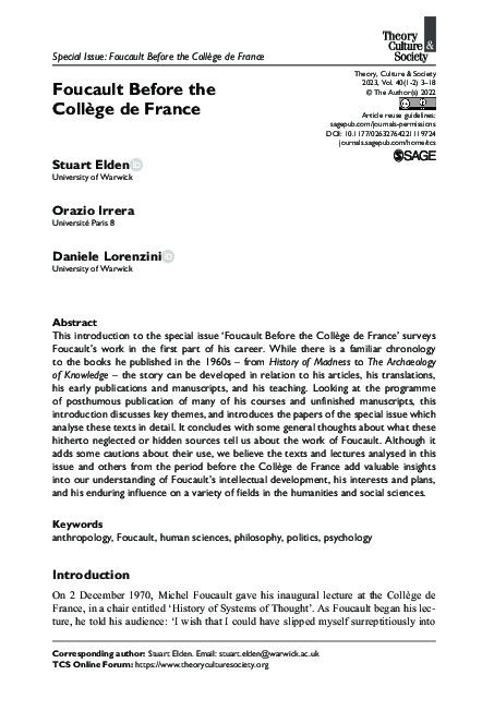 (PDF) Foucault Before the Collège de France