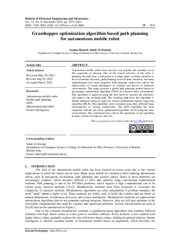 Pdf Grasshopper Optimization Algorithm Based Path Planning For