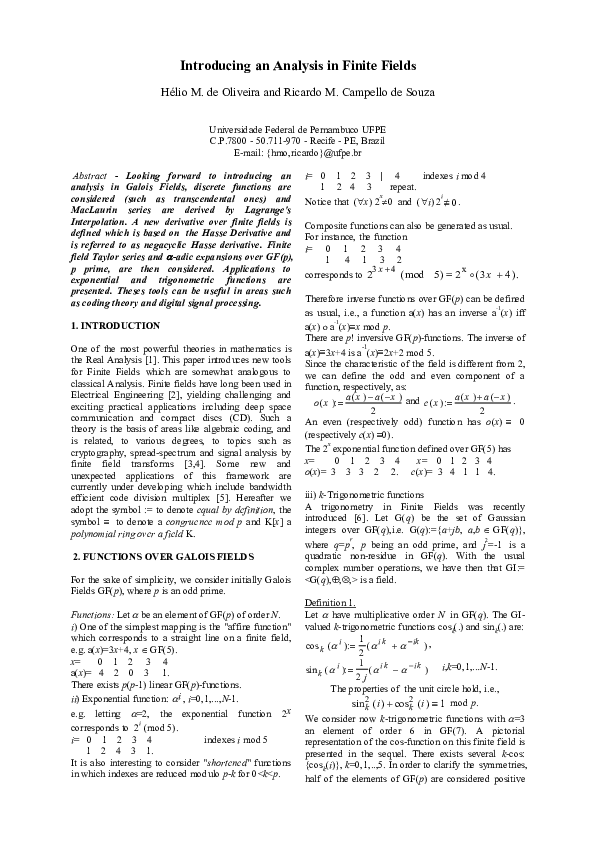 (PDF) Introducing an Analysis in Finite Fields