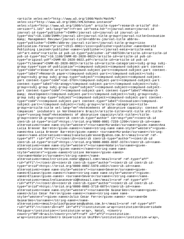 Antecedents of absorptive capacity: context of companies' incubators in ...