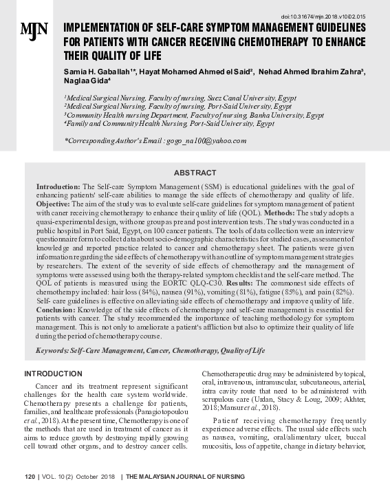 (PDF) Implementation of Self-Care Symptom Management Guidelines for ...