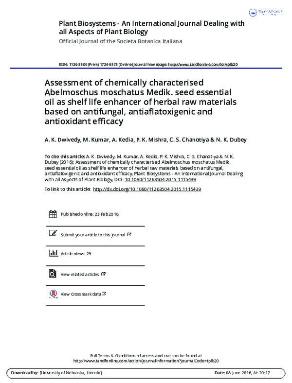 (PDF) Assessment of chemically characterisedAbelmoschus moschatusMedik ...