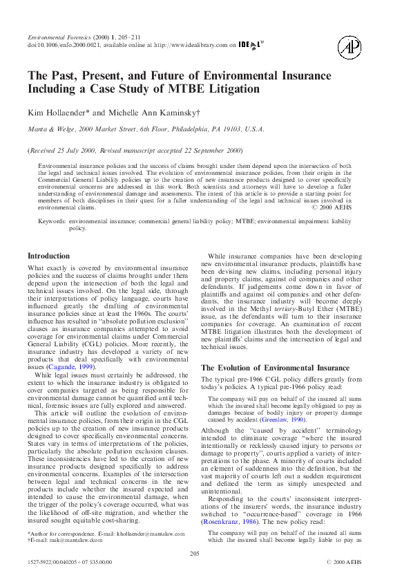 (PDF) The Past, Present, and Future of Environmental Insurance ...