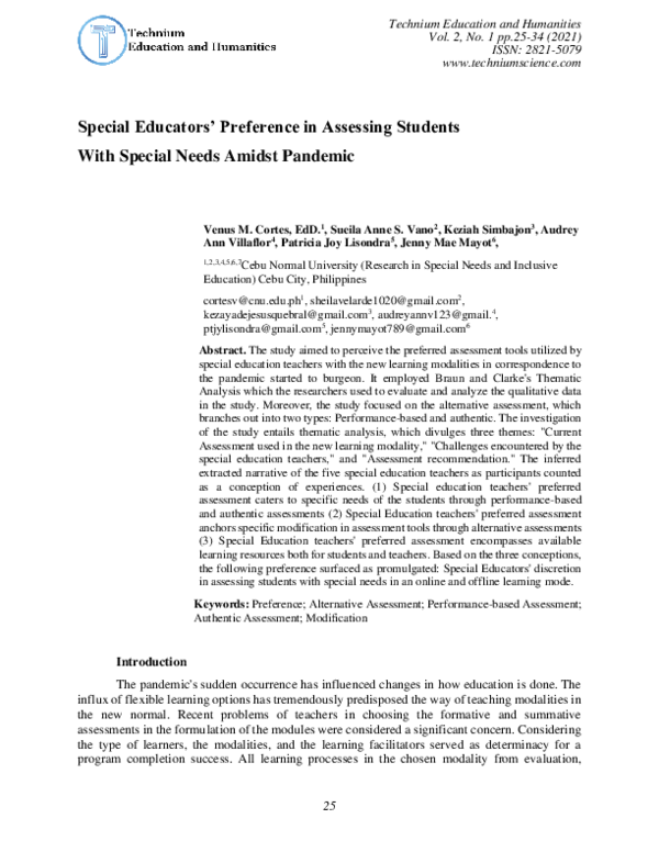 (PDF) Special Educators’ Preference in Assessing Students With Special ...