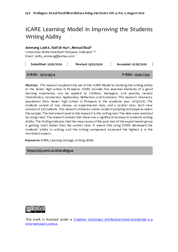 (PDF) ICARE Learning Model in Improving the Students Writing Ability