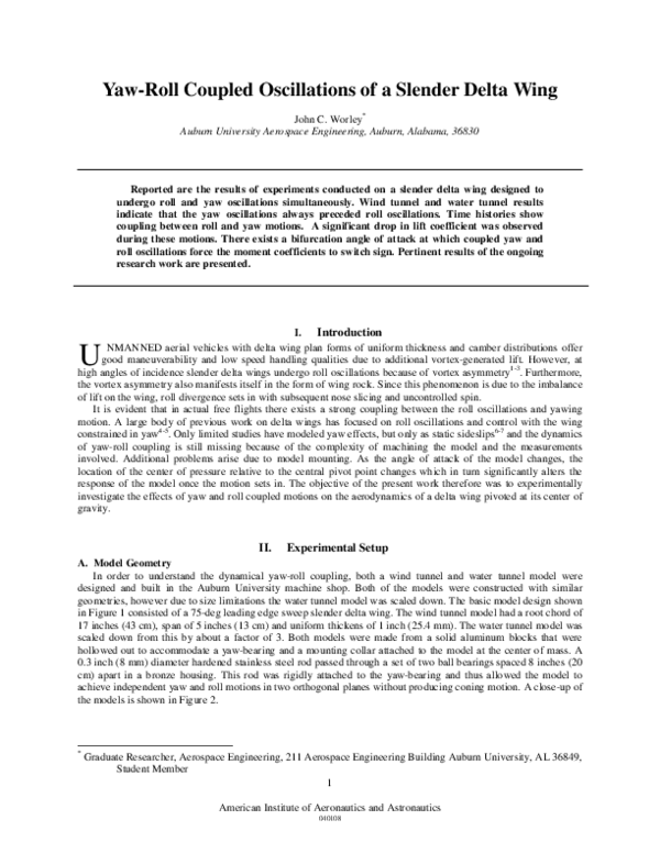 (PDF) Yaw-Roll Coupled Oscillations of a Slender Delta Wing | Anwar Ahmed - Academia.edu