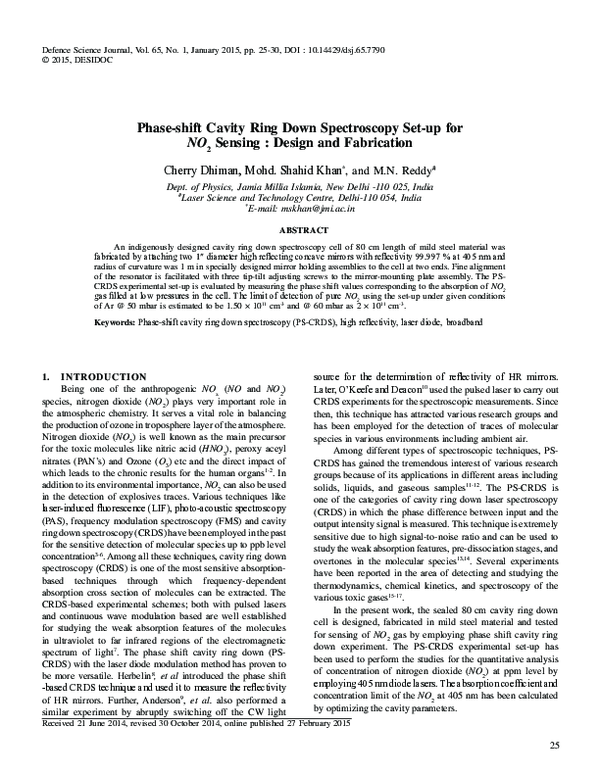 (PDF) Phase-shift Cavity Ring Down Spectroscopy Set-up for NO2 Sensing ...