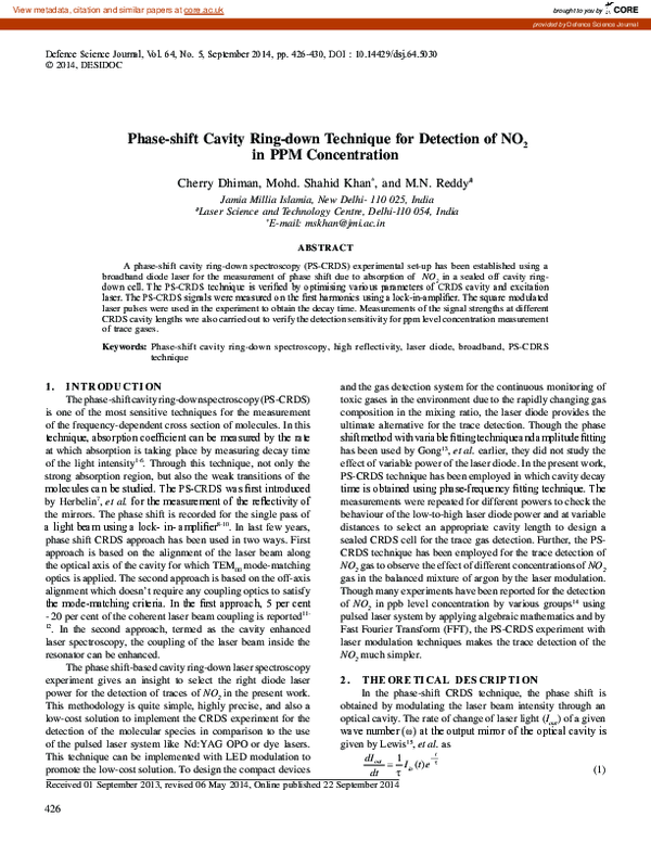 (PDF) Phase-shift Cavity Ring-down Technique for Detection of NO2 in ...