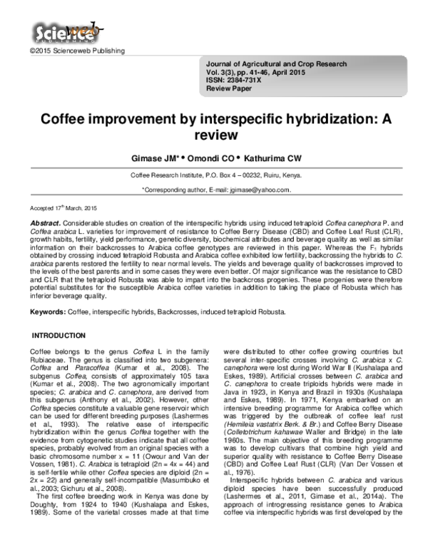 (PDF) Coffee improvement by interspecific hybridization: a review