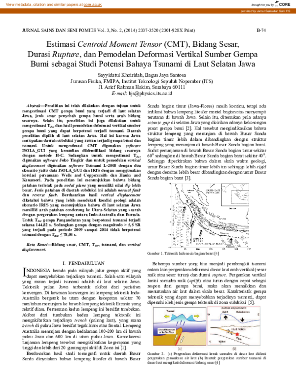 (PDF) Estimasi Centroid Moment Tensor (CMT), Bidang Sesar, Durasi Rupture, dan Pemodelan ...