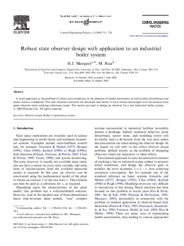 (PDF) Robust state observer design with application to an industrial ...