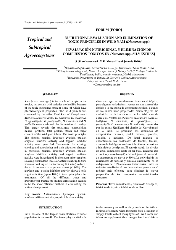 (PDF) FORUM (FORO) NUTRITIONAL EVALUATION AND ELIMINATION OF TOXIC PRINCIPLES IN WILD YAM ...