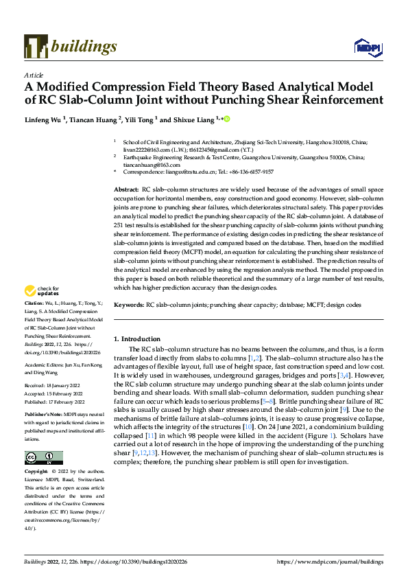 Pdf A Modified Compression Field Theory Based Analytical Model Of Rc Slab Column Joint Without
