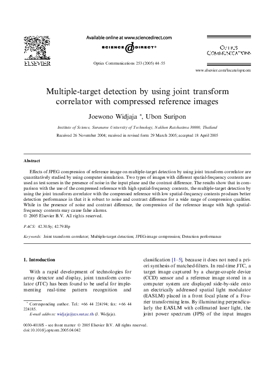 (PDF) Multiple-target detection by using joint transform correlator with compressed reference images