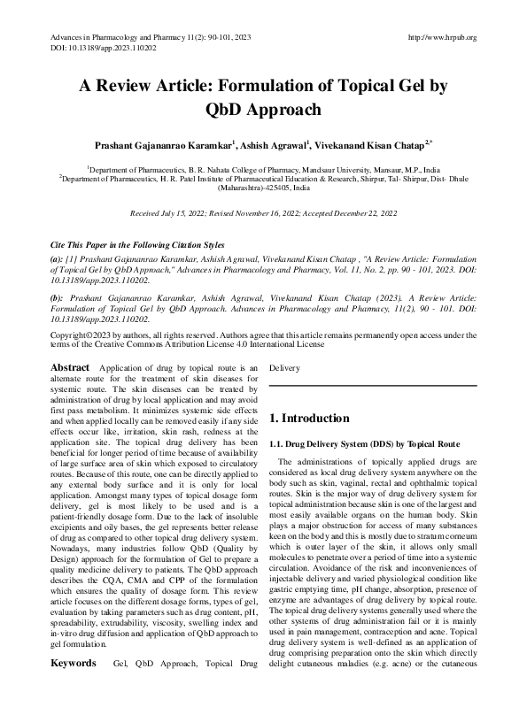 Pdf A Review Article Formulation Of Topical Gel By Qbd Approach