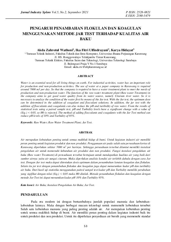 (PDF) Pengaruh Penambahan Flokulan Dan Koagulan Menggunakan Metode Jar ...
