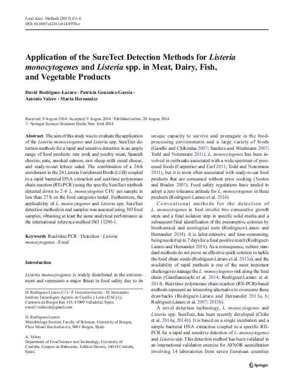 (PDF) Application of the SureTect Detection Methods for Listeria ...