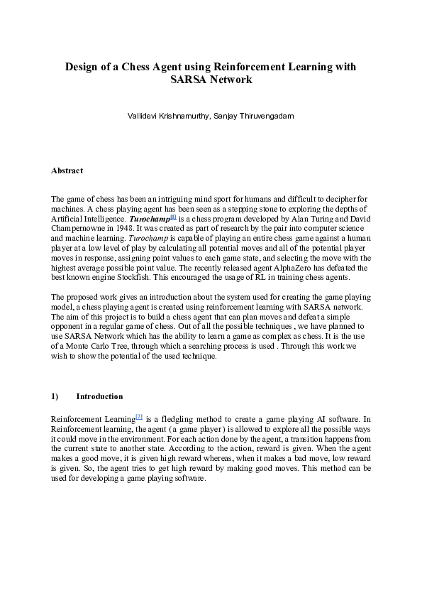(PDF) Design of a Chess Agent Using Reinforcement Learning with SARSA ...
