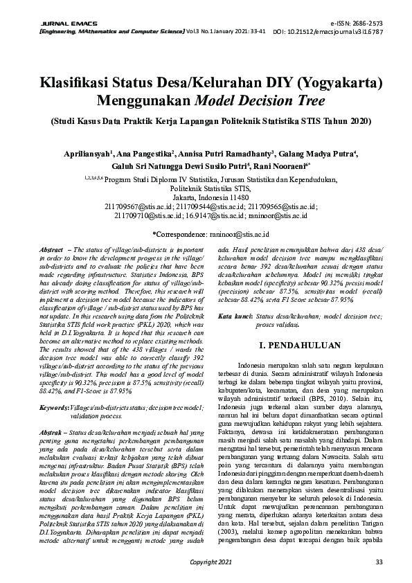 (PDF) Klasifikasi Status Desa/Kelurahan DIY (Yogyakarta) Menggunakan ...
